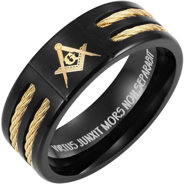 商品名MasonicMan メソニック チタンリング（ロープはめ込み、ラテン語彫刻）Willis Judd MasonicMan Men’s Masonic Titanium Ring (Rope Inset, Latin Engravin...