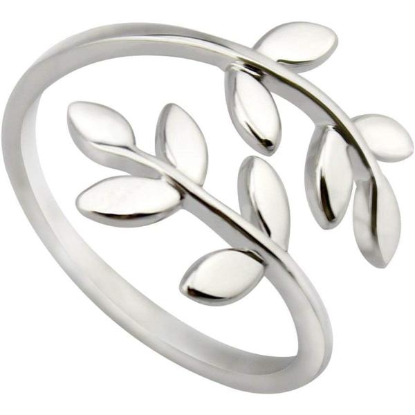 商品名(Silver) - ELBLUVF Stainless steel 18k Leaves Leaf Laurel Adjustable Branch Ring jewellery for womenELBLUVF Stainless...