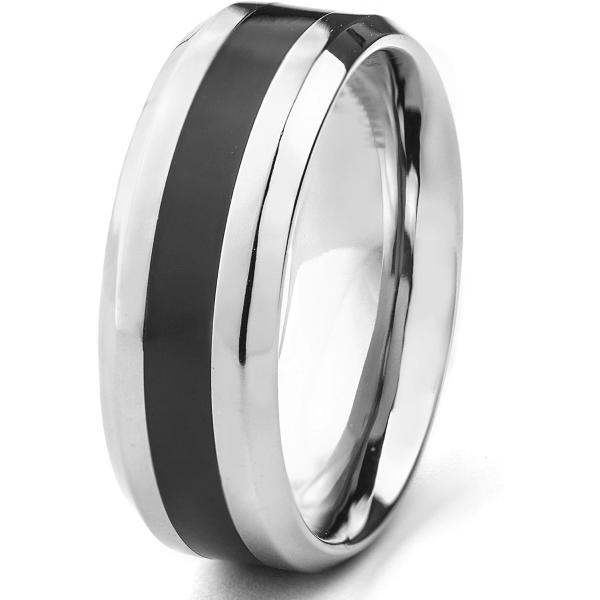 商品名Crucible Jewelry Mens Titanium Black Resin Inlay Ring (8 mm), Size 8, Black/Whiteブランド：Crucible Jewelry商品サイズ：one_size高...