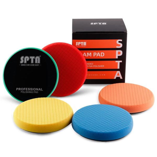 商品名スポンジパット, SPTA 5点180mm ポリッシャースポンジバフセット ポリッシャー研磨 180mm バッキングプレート用コンパウンドバフスポンジパッド切断研磨パッドキット車用バッファポリッシャーコンパウンド、研磨、ワックスがけ用...