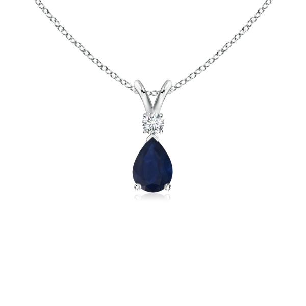 商品名: ブルーサファイアティアドロップペンダントダイヤモンドシルバー（6x4mmブルーサファイア） Angara Blue Sapphire Teardrop Pendant with Diamond in Silver (6x4mm B...