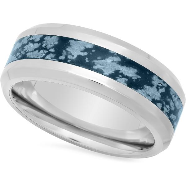 商品名The Bling Factory Men's Titanium 8mm Comfort Fit Ring w/Dark Blue/Gray Riverstone Inlay, Size 9ブランド：The Bling Factory...