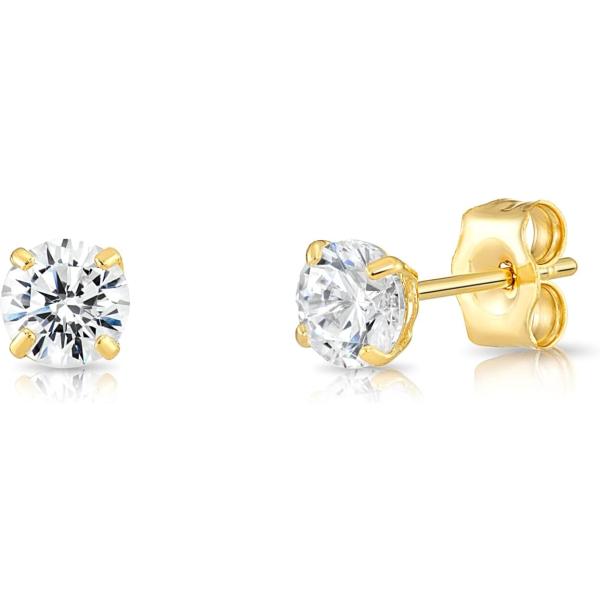 商品名14K イエローゴールド ソリティア ラウンド キュービックジルコニア CZ スタッド イヤリング ゴールド 蝶 プッシュバック, キュービックジルコニア, キュービックジルコニア14k Yellow Gold Solitaire R...