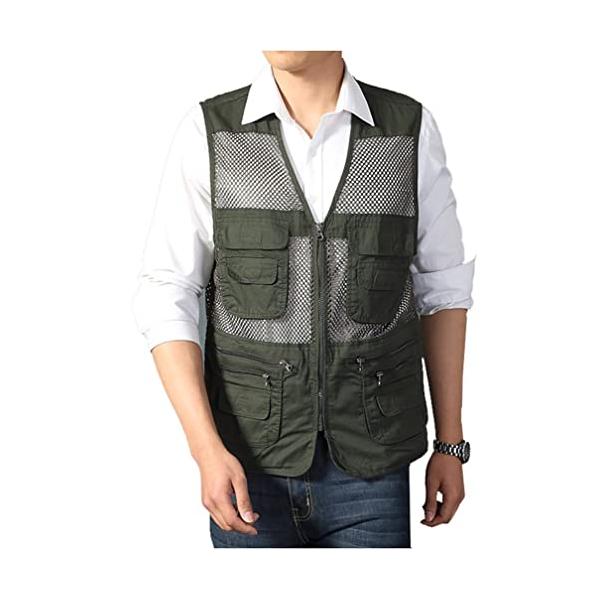 商品名: (X-Large, Army green) - Kedera Men's Mesh Fishing Vest Photography Work Multi-Pockets Outdoors Journalist's Vest Ja...