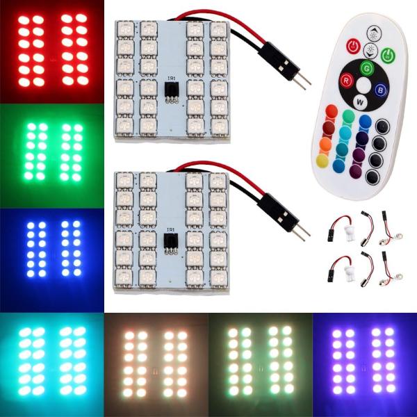 商品名EverBrightt 1-Set(2PCS) RGB 5050 24SMD LED Panel Dome Light Auto Remote Controlled Colorful Led Lamp DC 12V With T10 ...