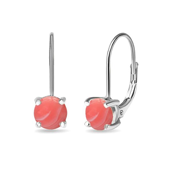 商品名: スターリングシルバーカボション石6?mmラウンドLeverbackイヤリング Sterling Silver Polished Simulated Coral 6mm Round-cut Drop Leverback Earrin...