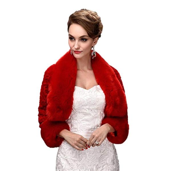 商品名: Oncefirst レディース 冬用 フェイクファーウェディングジャケット 花嫁用ラップショール ボレロジャケット US サイズ: Medium カラー: レッド Oncefirst Women's Winter Faux Fur...