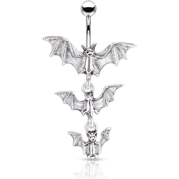商品名Dynamique ゴシック トライヴァンパイアコウモリ ダングル 316L ステンレススチール へそリング, ステンレス鋼Dynamique Gothic Tri-Vampire Bats Dangle 316L Stainless...