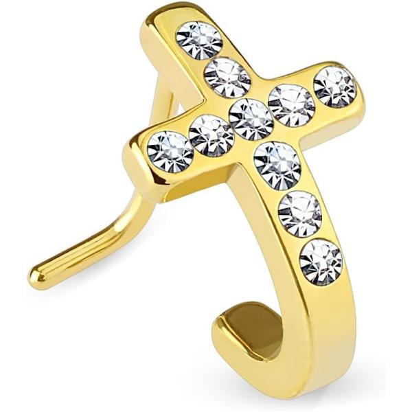 商品名Dynamique パヴェクリスタルクロス 316L サージカルスチール Lベンドノーズスタッドイヤリング, ステンレススチール、スチール。Dynamique Paved Crystals Cross 316L Surgical St...