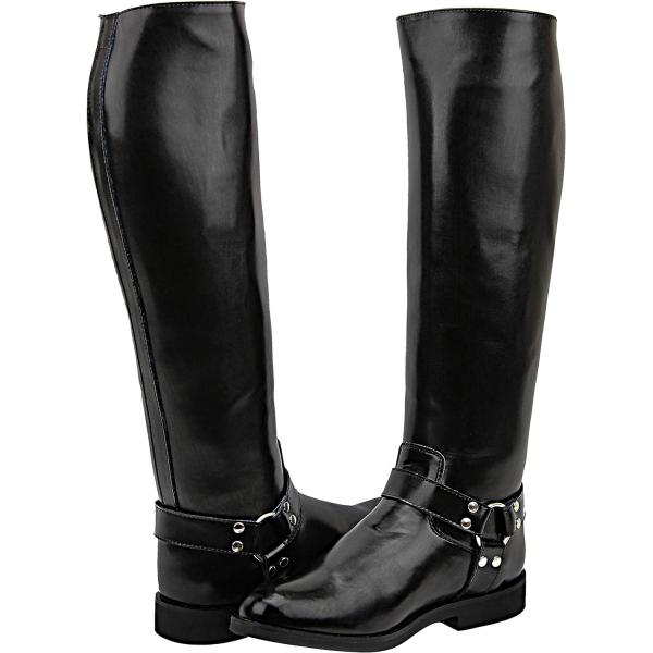 商品名[FAMMZ] レディース カラー: ブラックFAMMZ Casper Harness Women Ladies Motorcycle Police Leather Fashion Stylish Tall Riding Boots ...