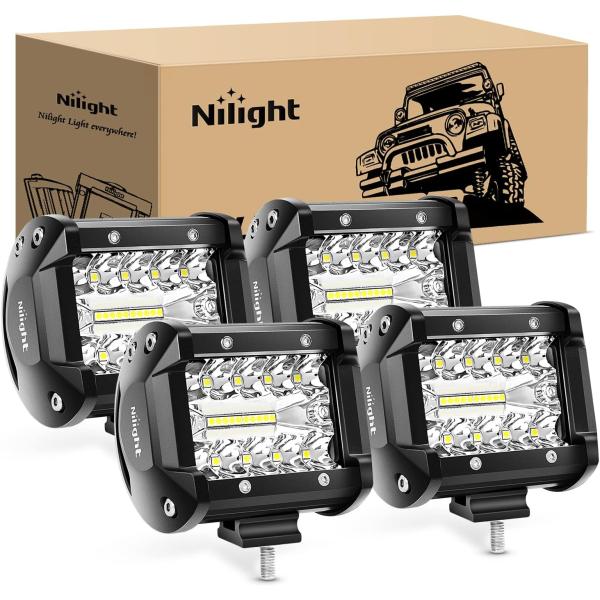 商品名Nilight 4PCS LED Pods 4Inch 60W Triple Row Flood Spot Combo 6000LM Light Bar Driving Fog Lights Led Off Road Lighting...