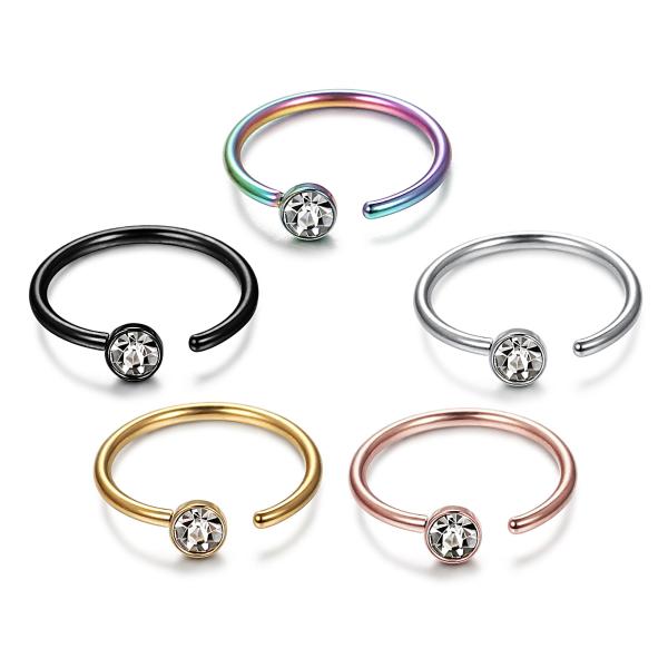 商品名: ORAZIO 5-12個 20G ステンレススチール ノーズリング フープ キュービックジルコニア ボディ イヤーピアス 5色 ORAZIO 5Pcs 20G Stainless Steel Nose Ring Hoop CZ B...