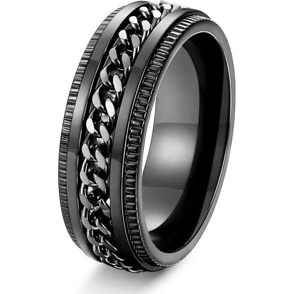 商品名FIBO STEEL メンズ バイカー チェーンリング ステンレススチール 8mm幅 溝付きエッジ サイズ 7&amp;nbsp;&amp;ndash;&amp;nbsp;14FIBO STEEL Stainless Steel 8m...