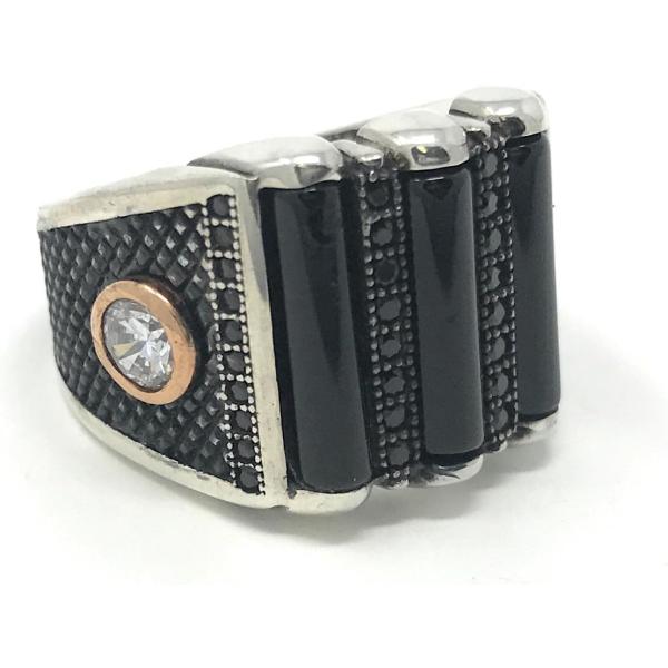 商品名KAR 925K 刻印入り スターリングシルバー ブラックオニキス&amp;キュービックジルコニアメンズリング K9A, スターリングシルバー、ブロンズ、シルバー、メタル。, オニキス キュービックジルコニアKAR 925K Stam...