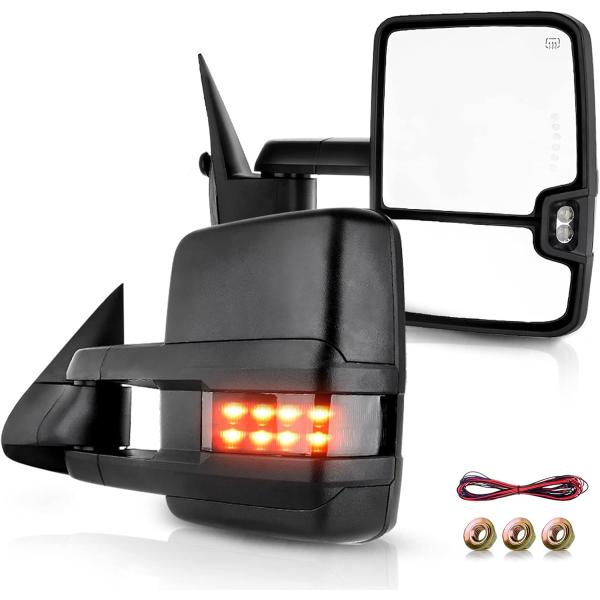 商品名ECCPP トーイングミラー 交換用 2003-2006 シボレー シルバラード タホ サバーバン アバランチ GMC シエラ ユーコン キャデラック エスカレード (07クラシック) 電源加熱 LED シグナルライト ペア ミラーE...