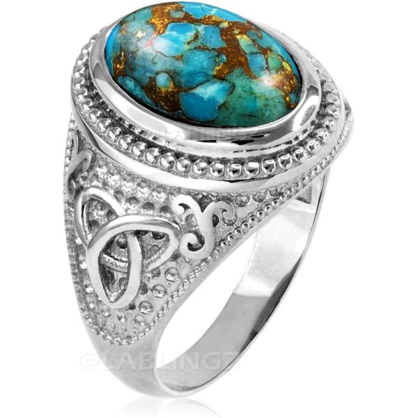 商品名スターリングシルバーCeltic Triquetraブルー銅ターコイズ文リング MSterling Silver Celtic Triquetra Blue Copper Turquoise Statement Ring (15)ブラ...