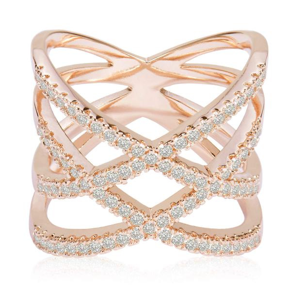 商品名: ローズゴールド ダブルクリスクロス リング CZ パヴェ クロスオーバー ファッションバンド サイズ 6 7 8 9 LEMON GRASS Rose Gold Double Criss Cross Ring CZ Pave Cr...