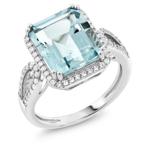 商品名: [Gem Stone King] 5カラット 合成 アクアマリン シルバー925(純銀) 指輪 リング Gem Stone King 925 Sterling Silver Simulated Aquamarine Ring Fo...