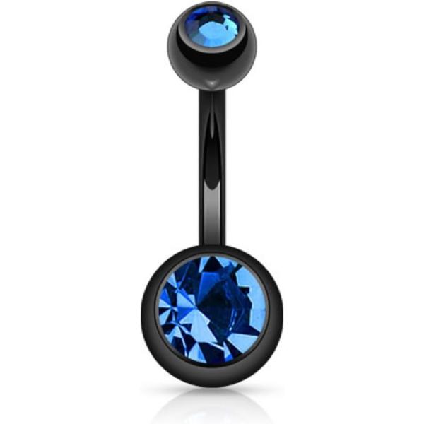 商品名Dynamique ダブルジュエル ベリーボタンリング チタン IP 316L以上 サージカルステンレススチール, ステンレス鋼Dynamique Double Jeweled Belly Button Ring Titanium I...