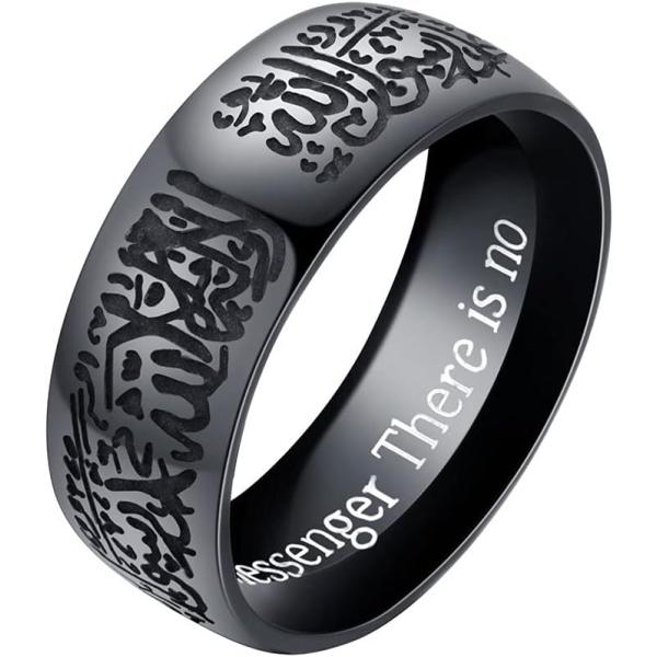 商品名JAJAFOOK メンズ ステンレススチール シャハダ イスラム アラビア イスラム ム教 ム教 宗教 アラーリング ブラックJAJAFOOK Men's Stainless Steel Shahada Muslim Arabic I...