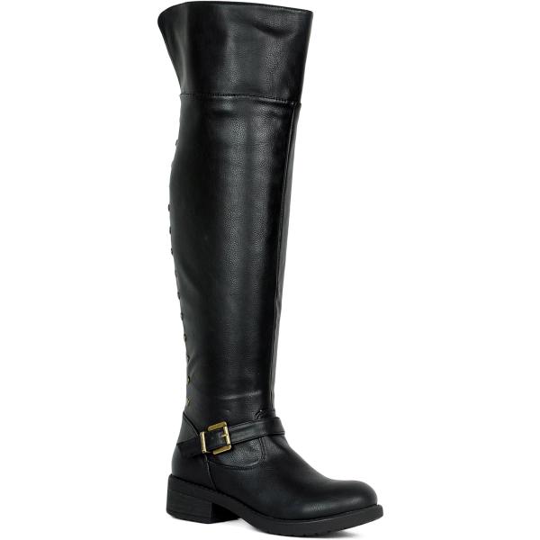 商品名[WestCoast] レディース カラー: ブラックWestCoast Womens Over The Knee Boots Folding cuff Back Zipper Up Studded Motor Thigh High ...