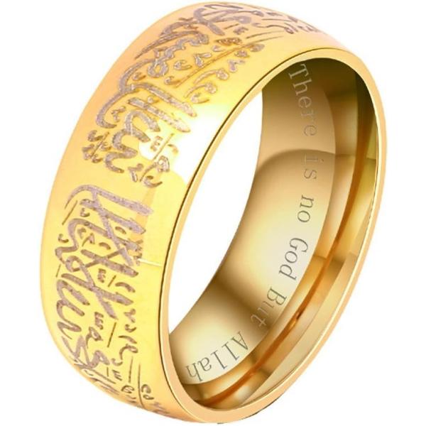 商品名LANHI メンズ ステンレススチール イスラム教リング シャハーダ付き アラビア語と英語 ゴールドLANHI Men's Stainless Steel Muslim Islamic Ring with Shahada in Ara...