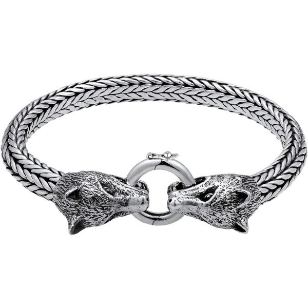 商品名kuzzoi メンズ ブレスレット カーブ キューバンチェーン 編組 巨大 狼の頭 リング留め金 925スターリングシルバー製 長さ7.45インチ - 9.05インチ 幅0.28インチ 2.25オンスKUZZOI 925 Sterli...