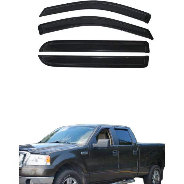 商品名Gldifa Wind Deflector Fit 2004-2008 Ford F150/Lincoln Mark LT Super Crew Cab 4 Full Size Doors Sun/Rain Guard Window ...
