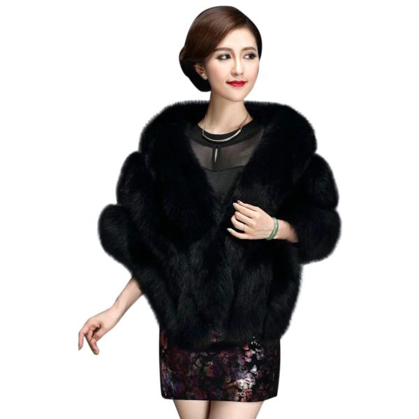 商品名: Elfjoy ACCESSORY レディース US サイズ: L カラー: ブラック ELFJOY Luxury Faux Fur Shawl for Women Winter Fur Coat Wedding Party Fur...