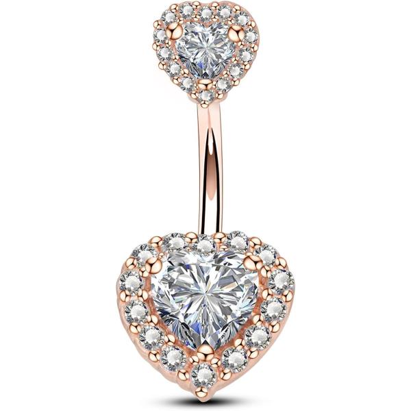 商品名OUFER 14G Double Heart Cubic Zirconia Navel Belly Button Ring Surgical Steel Piercing Jewelryブランド：OUFER商品サイズ：高さ：1.7 c...