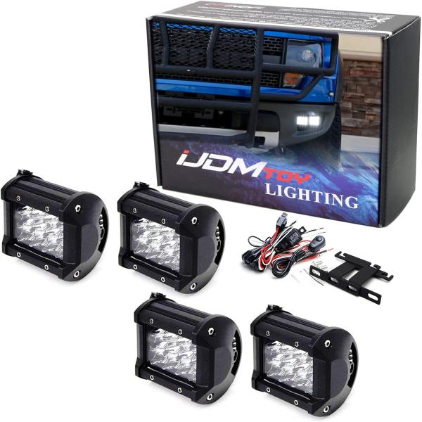 商品名iJDMTOY デュアルLEDフォグ/ドライビングライトキット 2010-2014 Ford F150 Raptor SVT対応 ハイパワーデュアルLEDポッドランプ4個 バンパーマウントブラケット&amp;オン/オフスイッチ配線セッ...