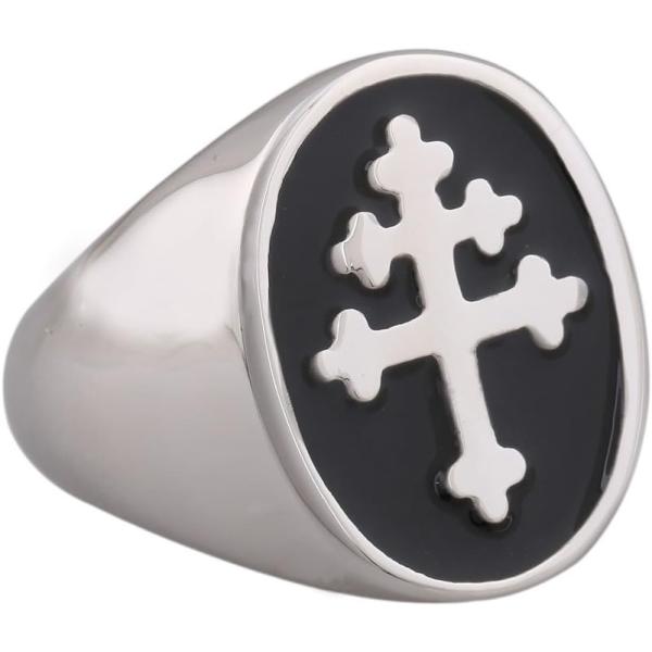 商品名ブラックエナメルクロスのLorraineステンレススチールメンズリングKnights Templar CrusaderBlack Enamel Cross of Lorraine Stainless Steel Mens Ring K...
