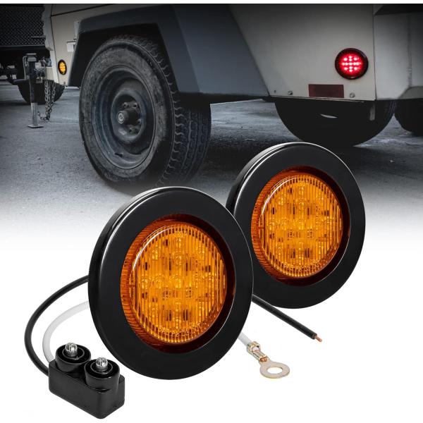 商品名2個 2.5インチ アンバー ラウンド トレーラー LED クリアランス マーカー ライト [DOT FMVSS 108] [SAE P2] [反射レンズ] [グロメット] [フラッシュマウント] [防水IP67] トレーラー トラッ...