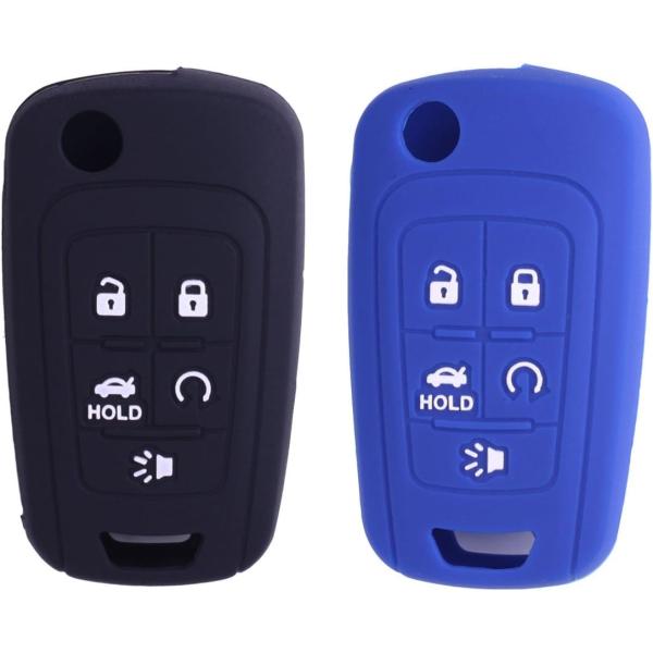 商品名XUHANG シリコーン キーフォブ スキン キーカバー リモートケース プロテクター シェル 2個 シボレーカマロ クルーズ リミテッド エクイノックス インパラ リミテッド マリブ リミテッド ソニック 5ボタン ブルー ブラック...