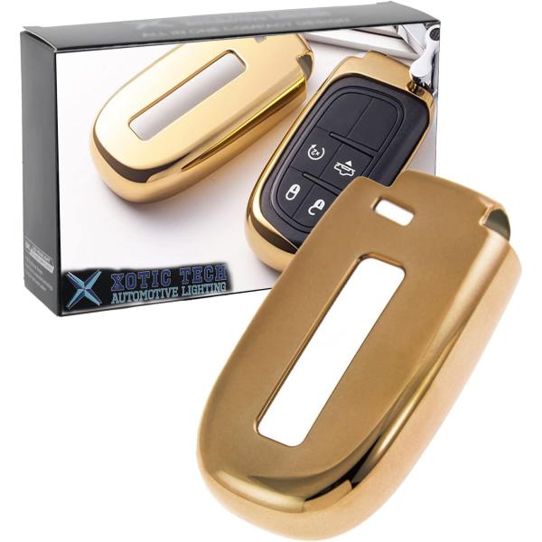 商品名6色リモートスマート光沢TpuソフトキーカバーキーレスFobケースホルダーfor Jeep Renegade Dodge #FO40GDXotic Tech Gold Soft TPU Key Fob Shell Skin Cover...