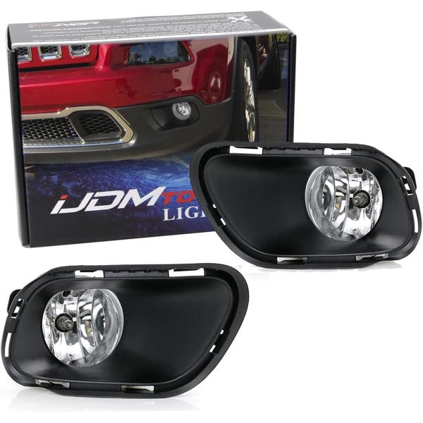 商品名iJDMTOY Complete Clear Lens Fog Lights Housings w/Foglamp Bezel Covers, Wiring Harness Switch Set Compatible With Jee...