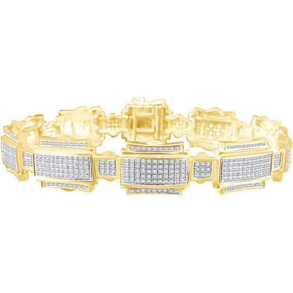 商品名1 1/4 カラット ラウンドカット ホワイト 天然ダイヤモンド メンズ ブレスレット 14K ゴールドメッキ ジュエリー ( クラリティ : I2-I3、カラー : I-J、1.25 Cttw), 7.5 Inch, スターリングシ...