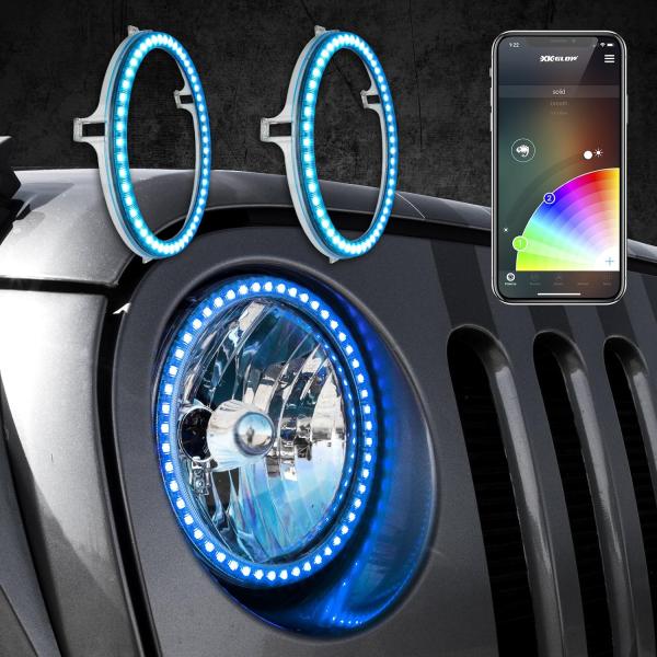 商品名7"" RGB External Halo Ring for Headlight with XKchrome Smartphone App-Enabled Bluetooth and Switchback Enabled with A...