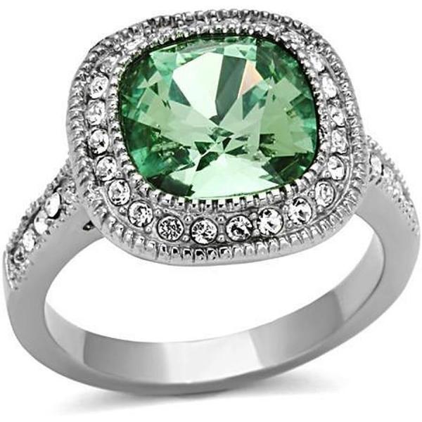 商品名Nationalonlinediscounts Bold Simulated Green Emerald Cushion Cut CZ Stainless Steel Halo Ring (9)ブランド：Nationalonlined...