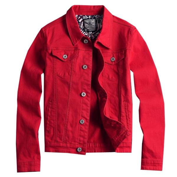 商品名: Kedera OUTERWEAR メンズ US サイズ: Medium カラー: レッド Kedera Men Denim Jacket Casual Slim Fit Button Down Biker Jeans (Red, ...