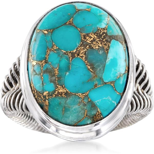 商品名Ross-Simons オーバルターコイズリング スターリングシルバー ワイヤーワークRoss-Simons Oval Turquoise Ring in Sterling Silver Wirework. Size 7ブランド：Ro...