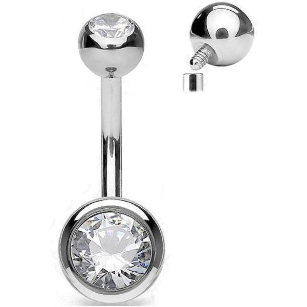 商品名Covet Jewelry ソリッドG23 インプラントグレード チタン 内部ねじ付き ダブルジュエル ベリーボタンリング, チタン、ストーンCovet Jewelry Solid G23 Implant Grade Titanium...