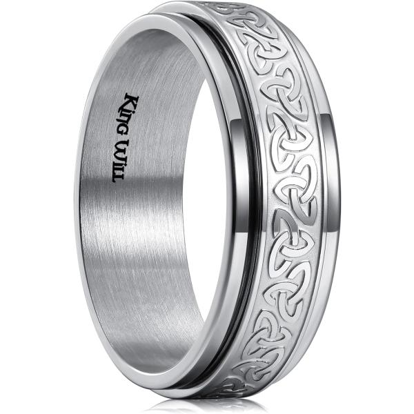 商品名King Will Gemメンズ6 mmステンレススチールウェディングリングInlay with 7 cubic-zirconsマット&amp;ポリッシュユニセックスKing Will 8mm Stainless Steel Silv...