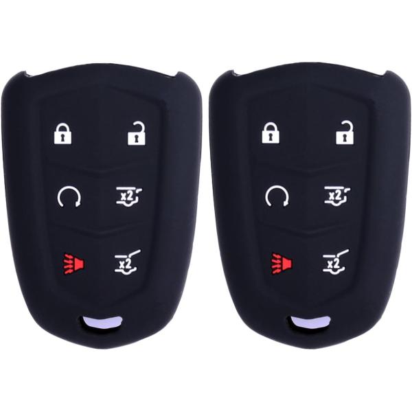商品名WERFDSR シリコーン キー フォブ スキン キーカバー キーレス エントリー リモートケース プロテクター シェル 2015 2016 2017 キャデラック ESCALADE ESV FCC 6ボタンスマートリモート用 ブラッ...