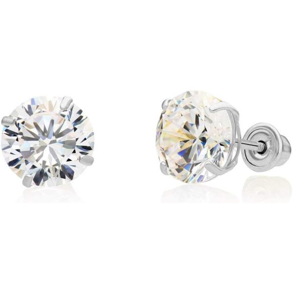 商品名14 KゴールドソリティアラウンドキュービックジルコニアCZスタッドイヤリングで安全screw-backs   8 mm14k Gold Solitaire Round Cubic Zirconia CZ Stud Earrings ...