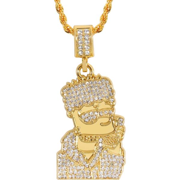 商品名MADY ヒップホップラッパーネックレス 14Kゴールドメッキ カートゥーン 316Lステンレススチールペンダントputouzip Bart Chain Necklace 18K Gold Plated Fully Iced Out ...