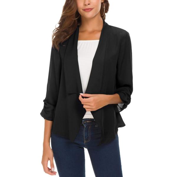 商品名: Urban CoCo SUIT レディース US サイズ: Large カラー: ブラック Women's Ruched Sleeve Lightweight Thin Chiffon Blazer (L, Black)ブランド:...