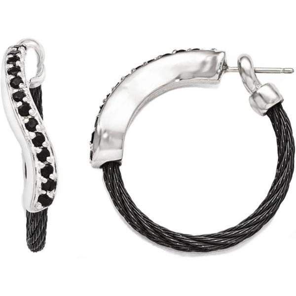 商品名タンゴコレクションブラックチタンケーブル、ArgentiumシルバーケーブルブラックSpinelフープイヤリング(.78 Cttw)Tango Collection Black Titanium Cable, Argentium Si...