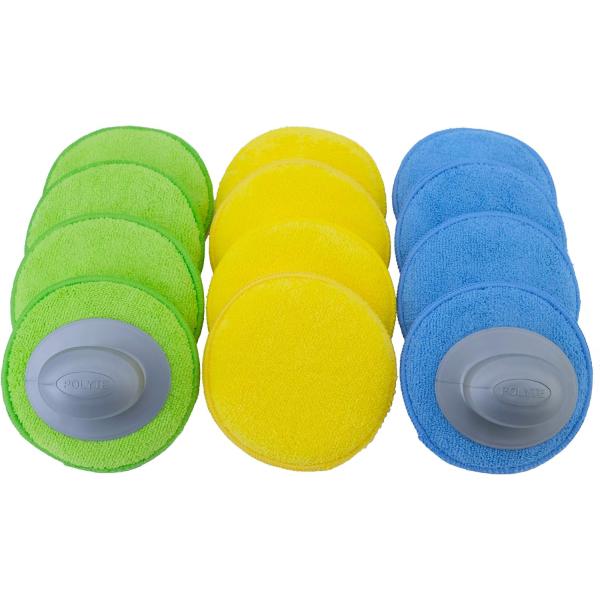 商品名POLYTE マイクロファイバーディテールワックスアプリケーターパッド、ハンドル2個付き 12パック、5インチ マルチブルー、グリーン、イエローマイクロファイバーPolyte Microfiber Detailing Wax Appl...