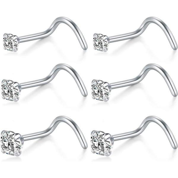 商品名Briana Williams 6個20 g鼻ねじスタッド外科鋼鼻リングピアス1.5 MM 2 MM 2.5 MM CZ象眼Briana Williams 6pcs 20G Nose Screw Studs Surgical Stee...